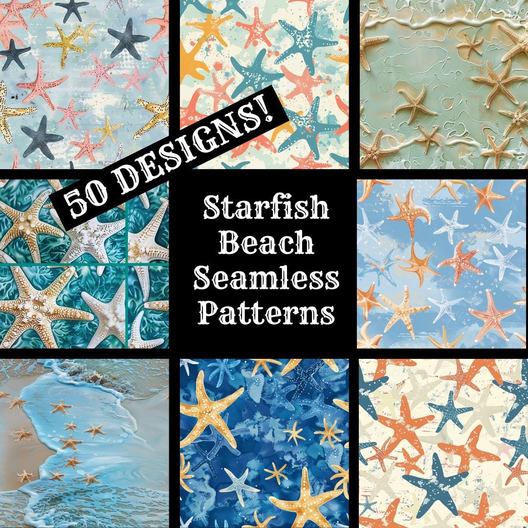 Starfish Beach Seamless Digital Paper, Starfish Printable Scrapbook ...