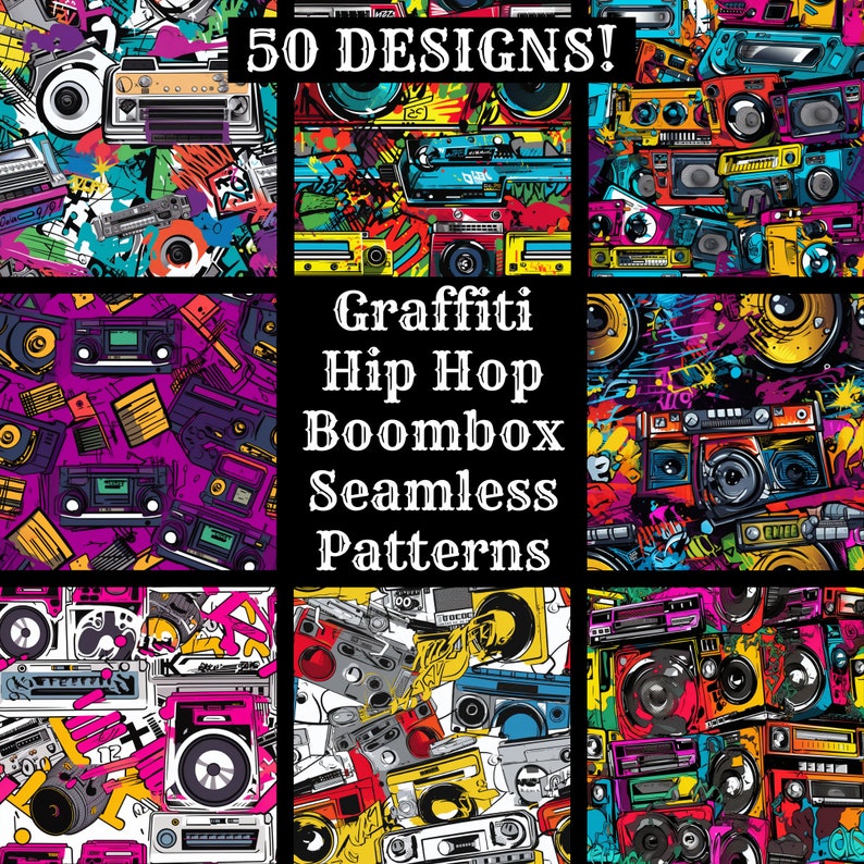 Graffiti Hip Hop Boombox Seamless Digital Paper, Printable Scrapbook ...