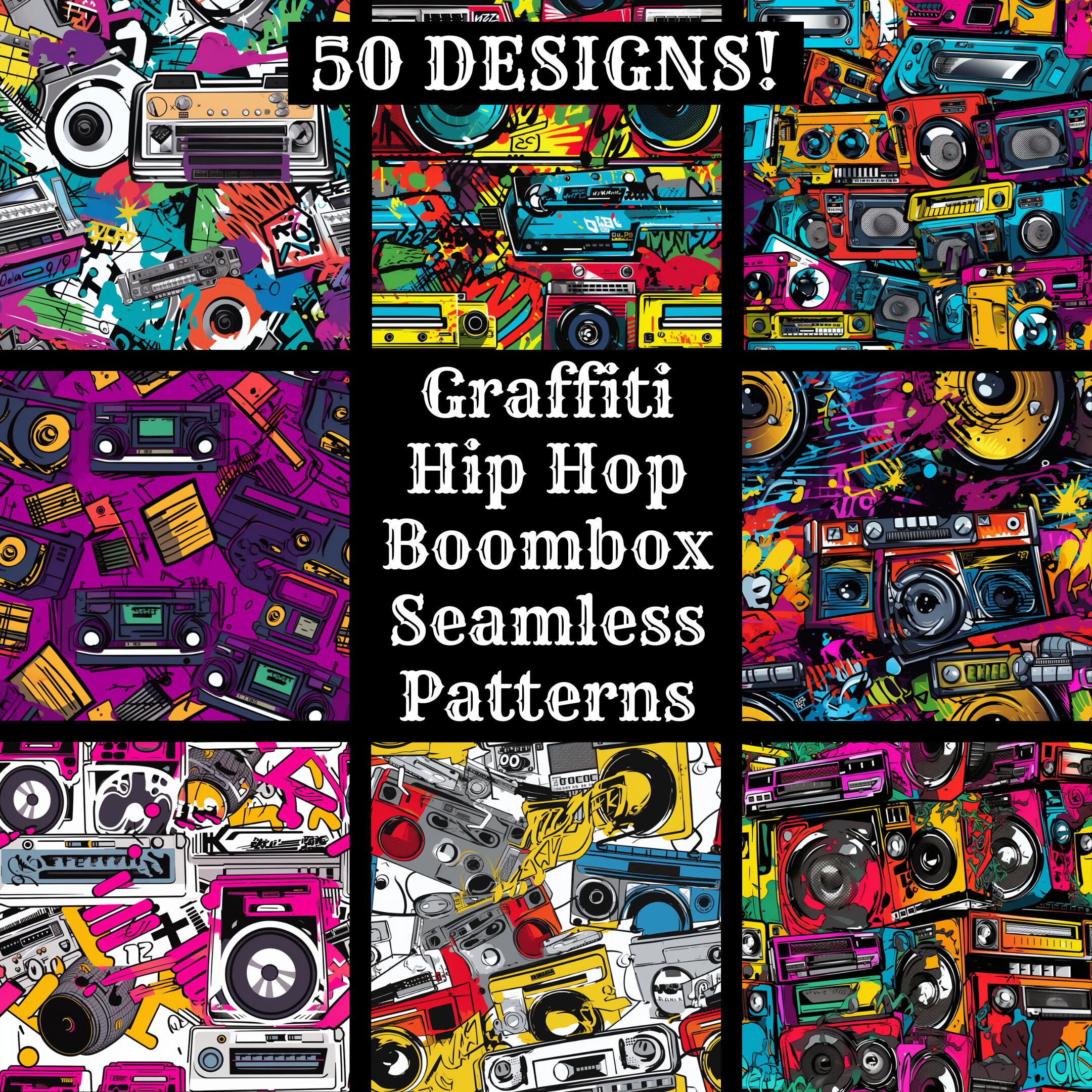 Graffiti Hip Hop Boombox Seamless Digital Paper, Printable Scrapbook ...