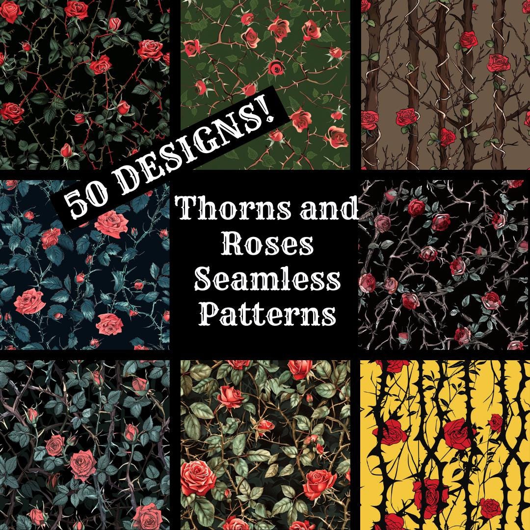 Thorns and Roses Seamless Digital Paper, Thorns and Roses Printable ...