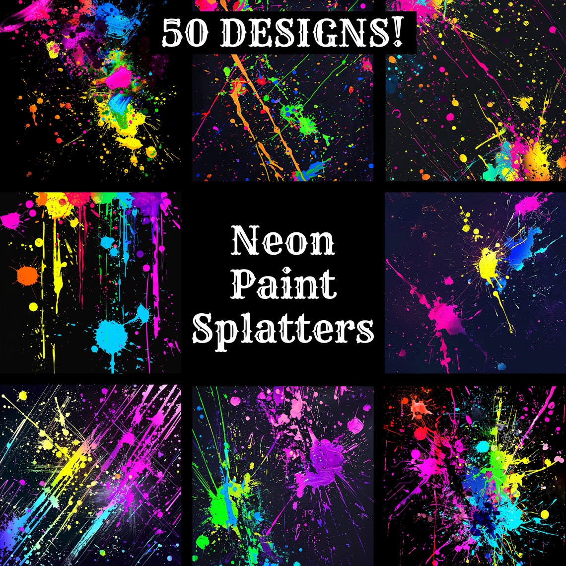 Neon Paint Splatter Digital Paper: High-resolution PNG (digital ...