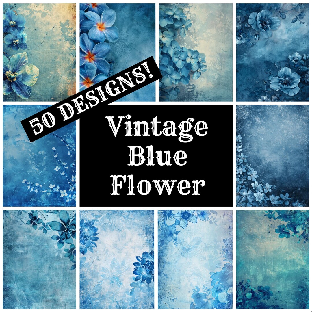 Vintage Blue Flower Digital Paper: Scrapbook Journal Inserts (PNG) - Etsy
