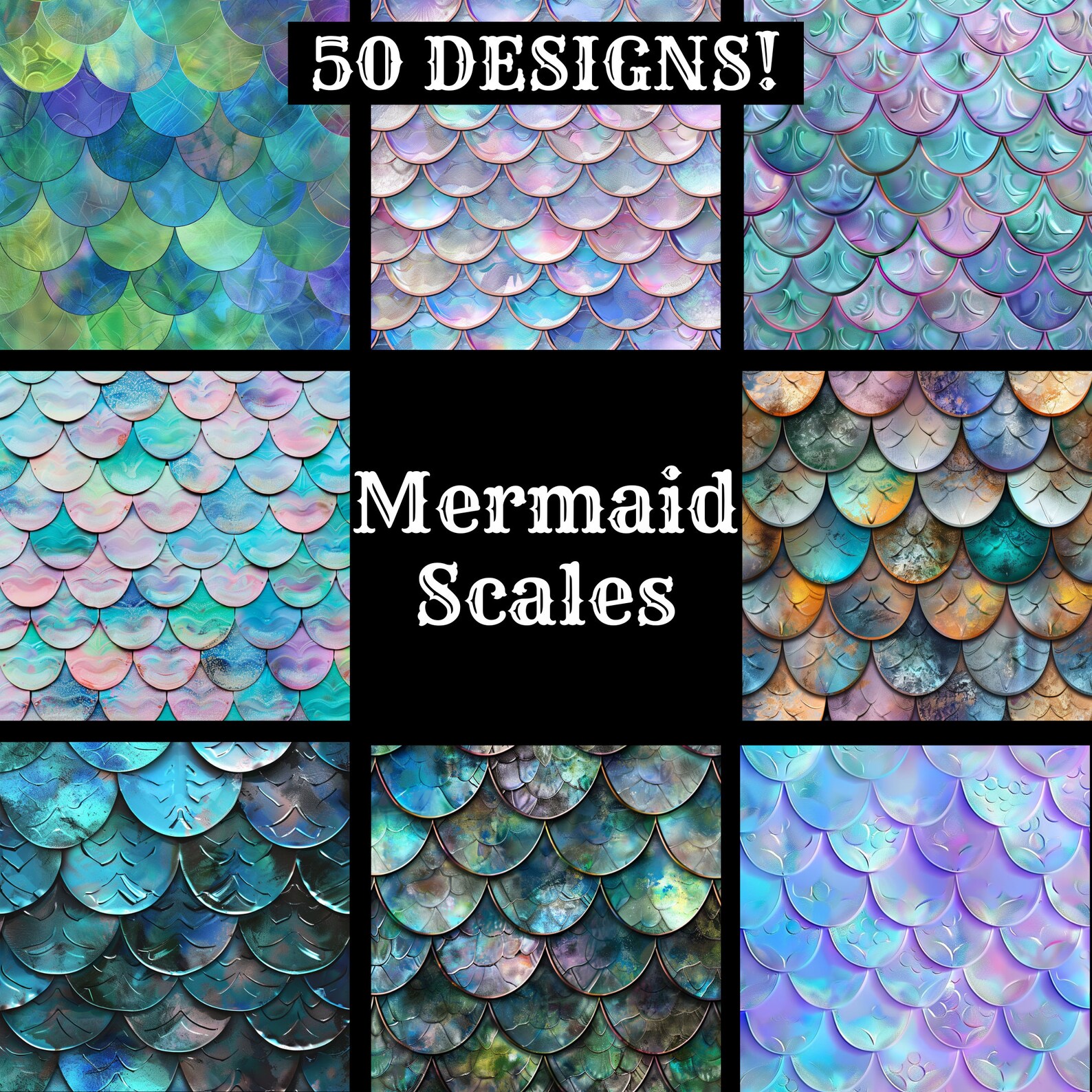 Mermaid Scales Digital Paper: High-resolution Scrapbook Designs (PNG ...