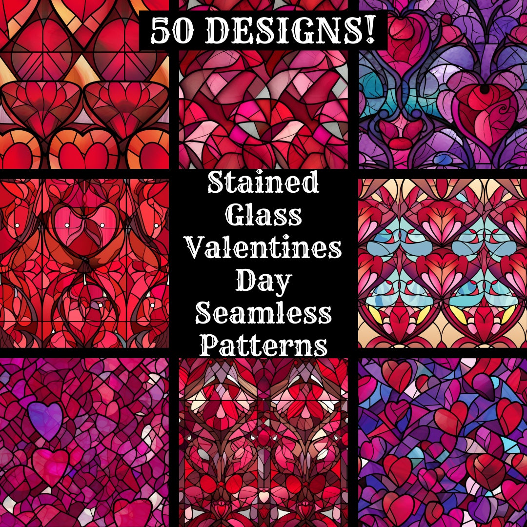Stained Glass Valentines Day Seamless Digital Paper, Printable ...