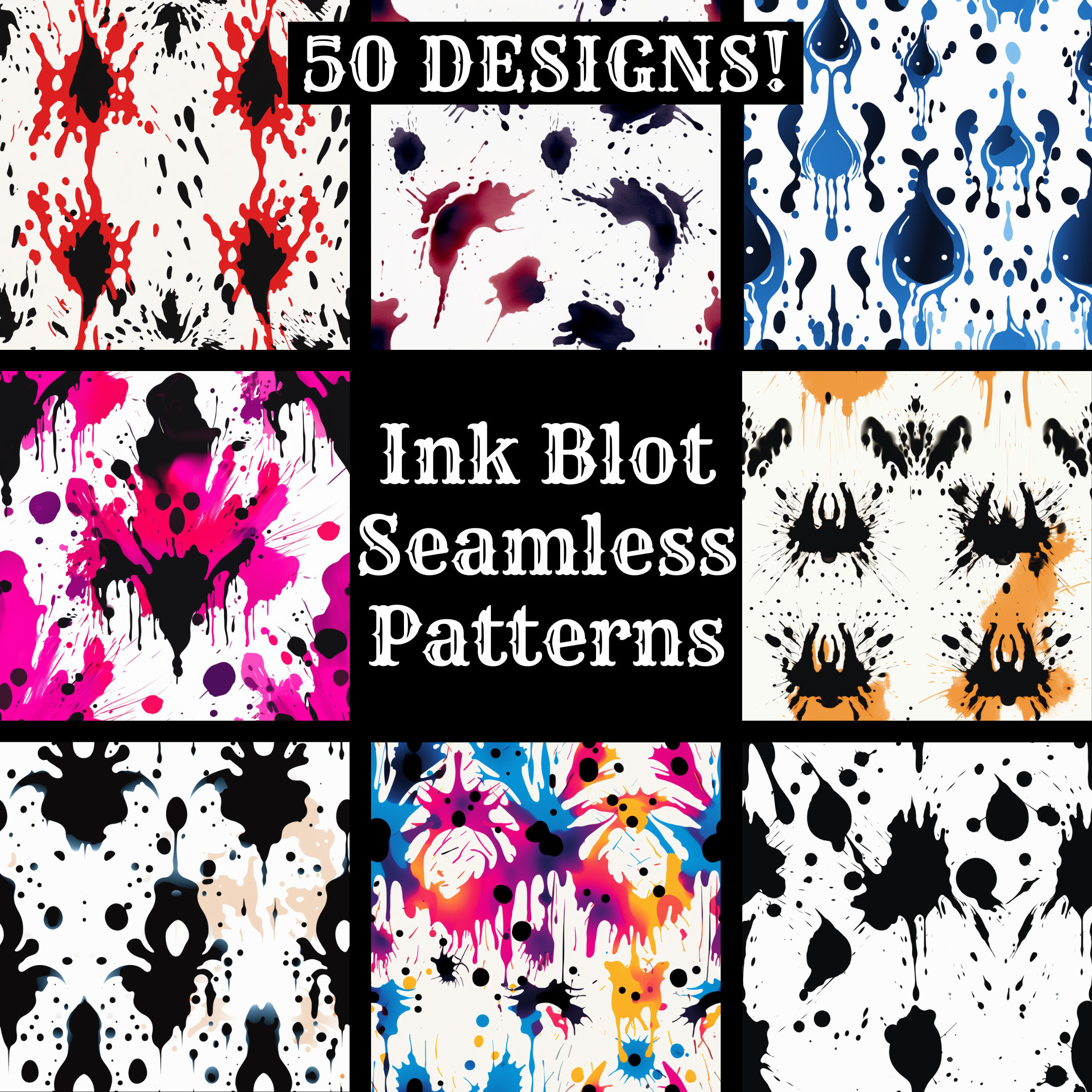 Ink Blot Seamless Digital Paper, Printable Scrapbook Paper Seamless ...