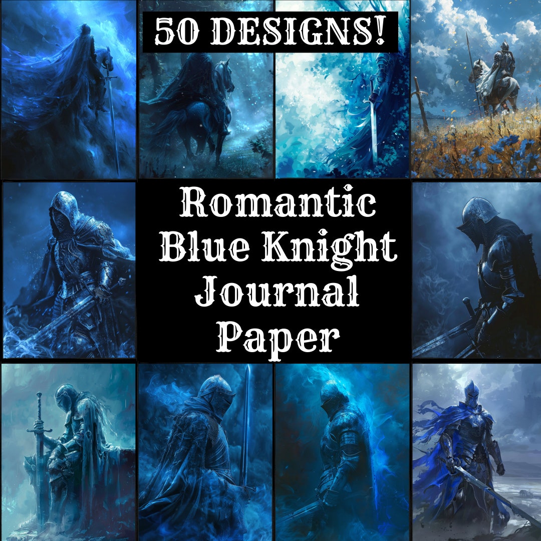 Romantic Blue Knight Journal Paper: Vintage Scrapbook Inserts (digital ...