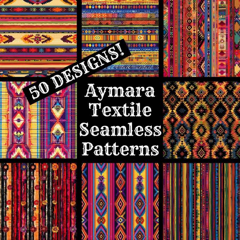 Aymara Textile Seamless Patterns: 50 PNG Digital Papers (digital ...