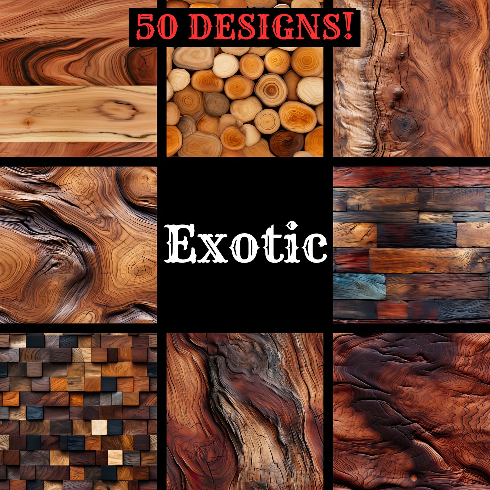 Exotic Wood Textures Digital Paper: Seamless Scrapbook Backgrounds ...