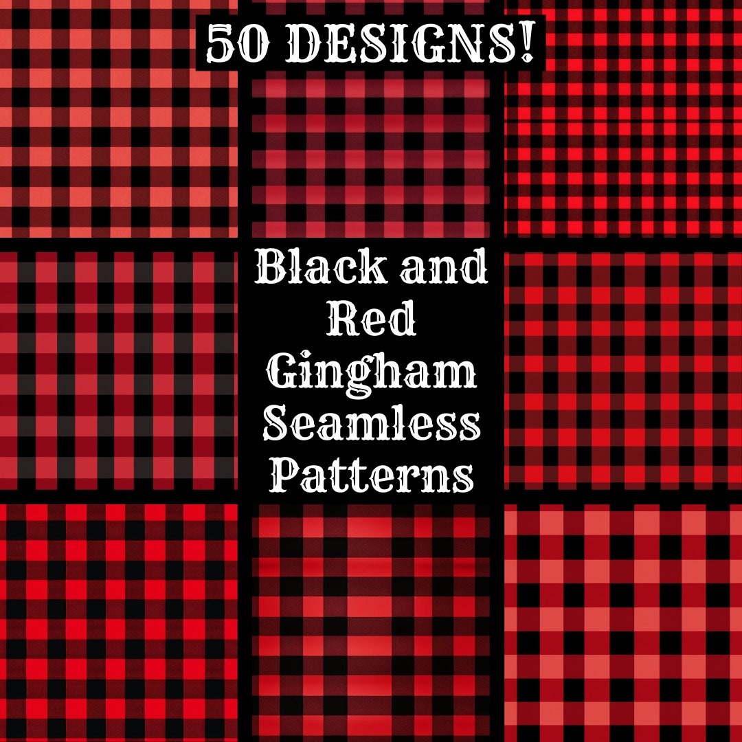 Black and Red Gingham Seamless Paper: 50 PNG Textures (digital Download ...