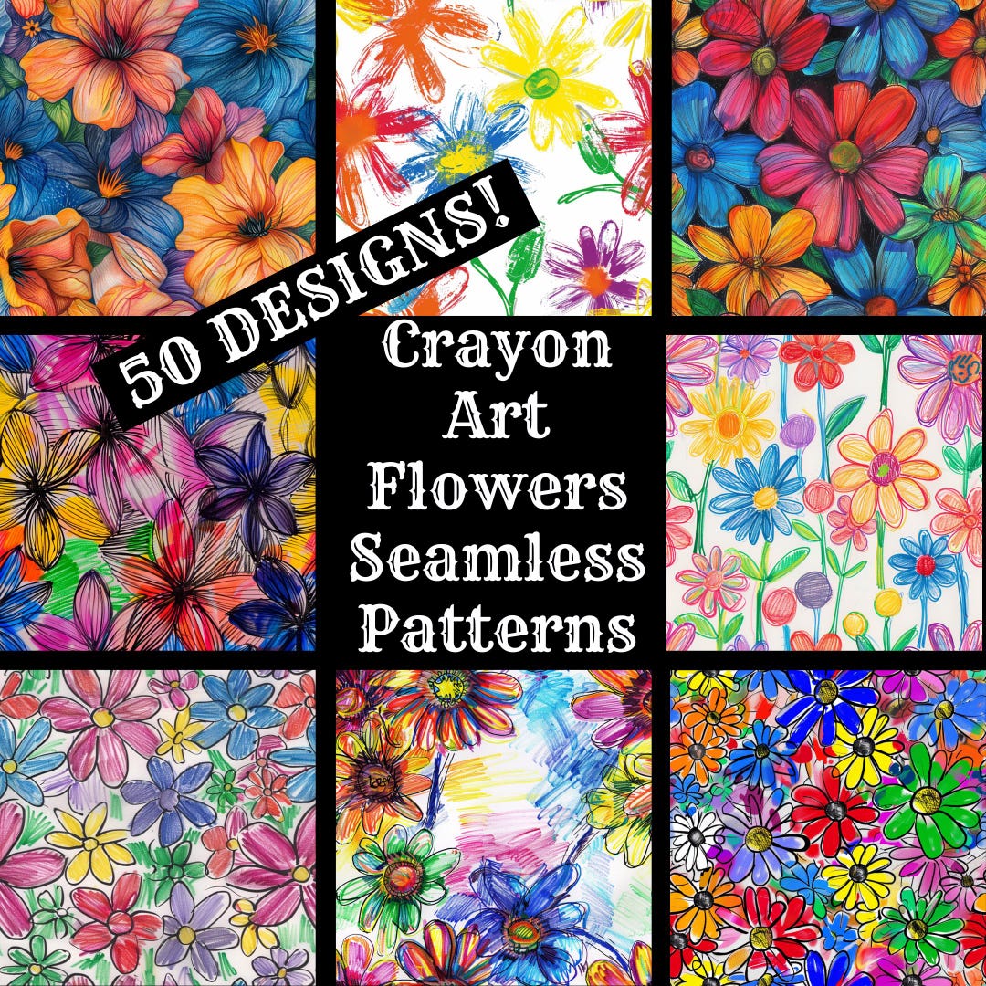 Crayon Art Flower Seamless Pattern: Scrapbook Paper (digital Download ...