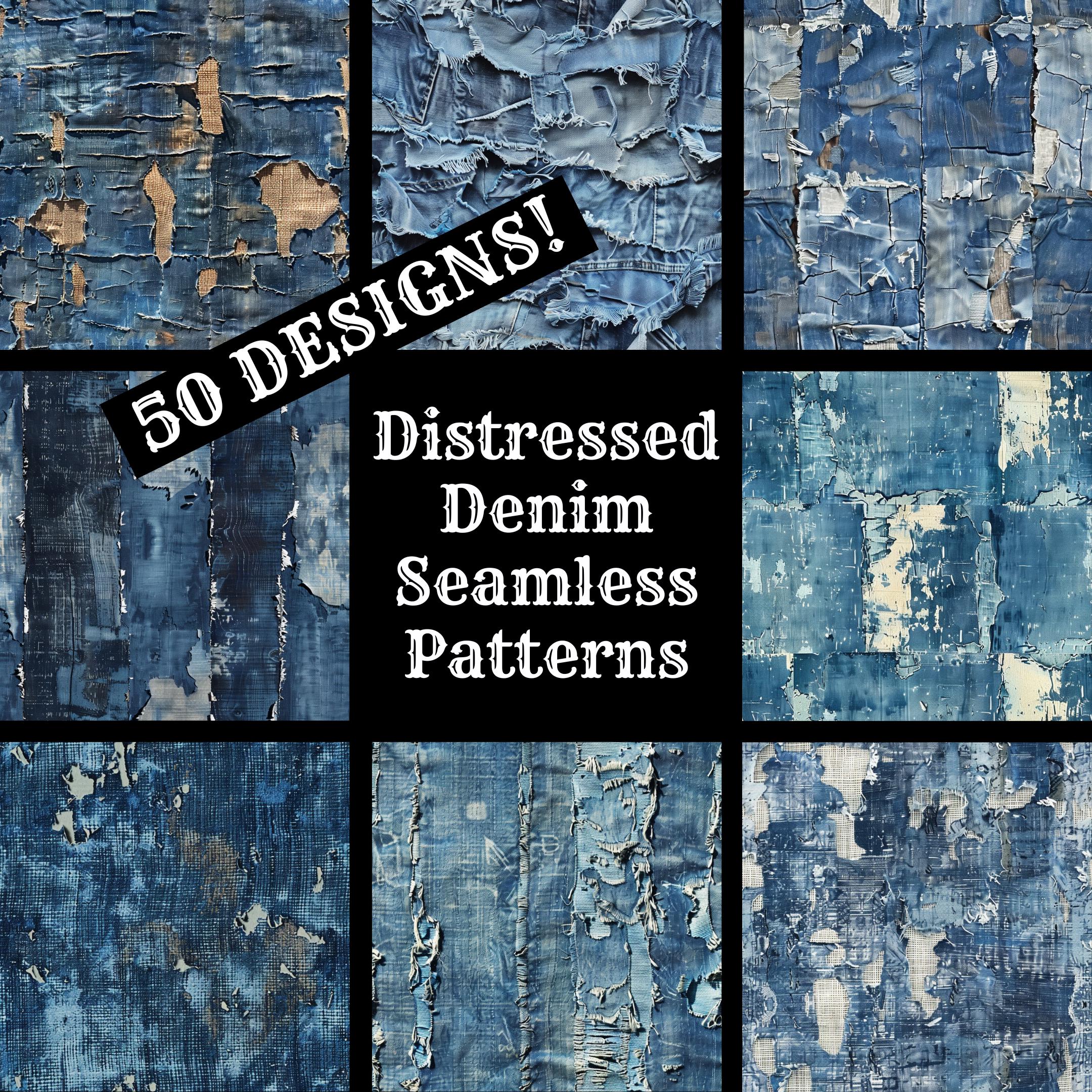 Distressed Denim Seamless Patterns: 50 PNG Digital Papers (digital ...