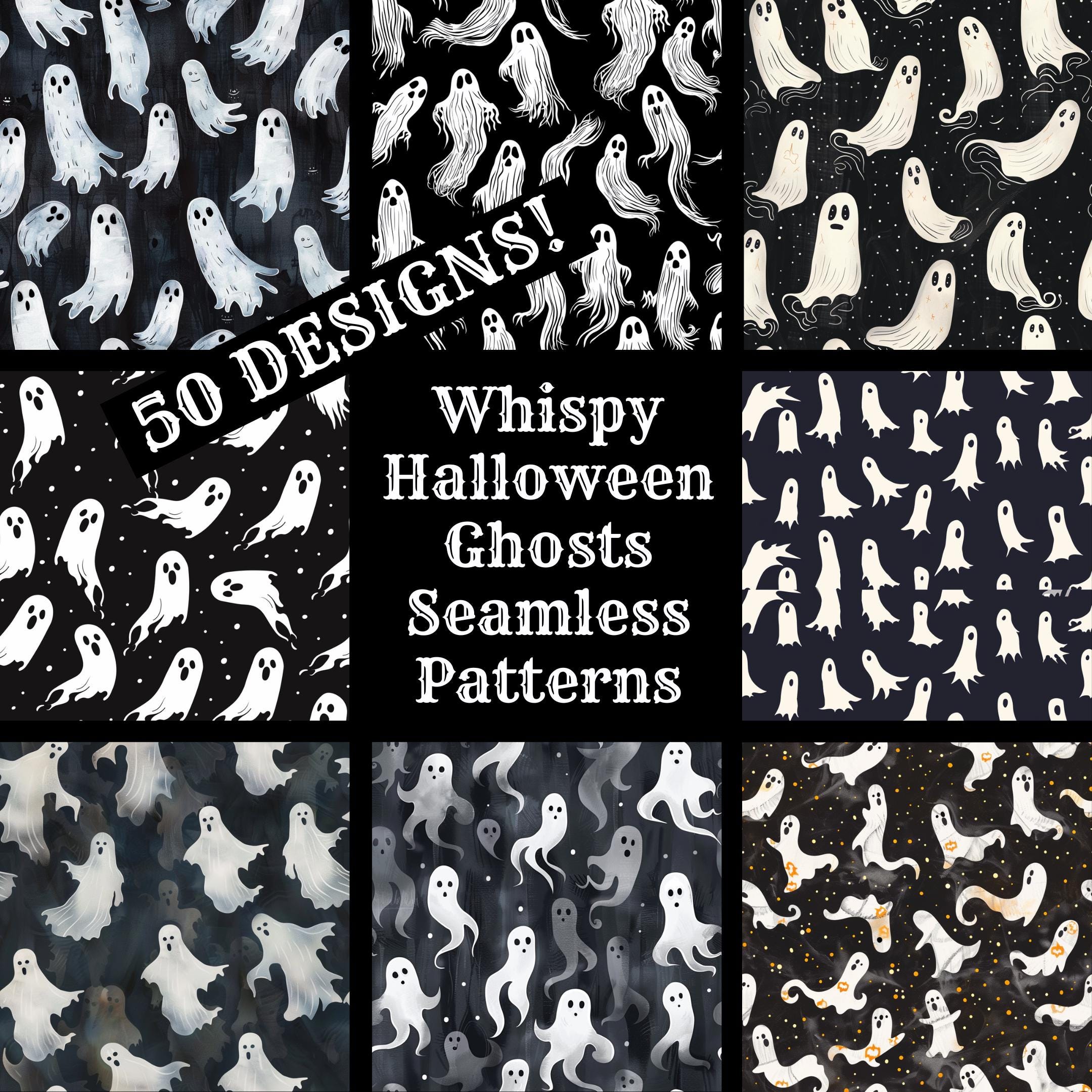 Halloween Ghost Seamless Pattern: 50 PNG Digital Papers (digital ...