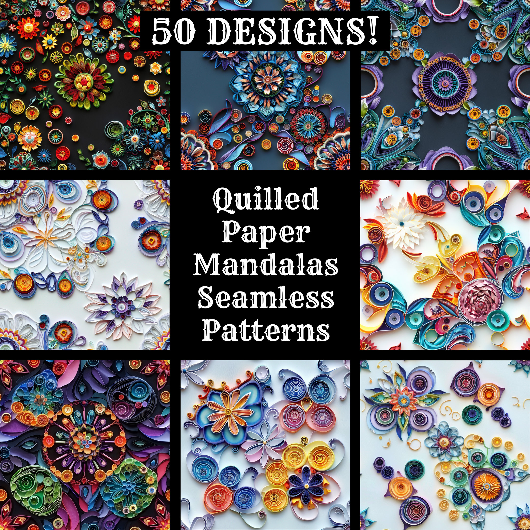 Quilled Paper Mandalas Seamless Digital Paper, Quilled Paper Mandalas ...
