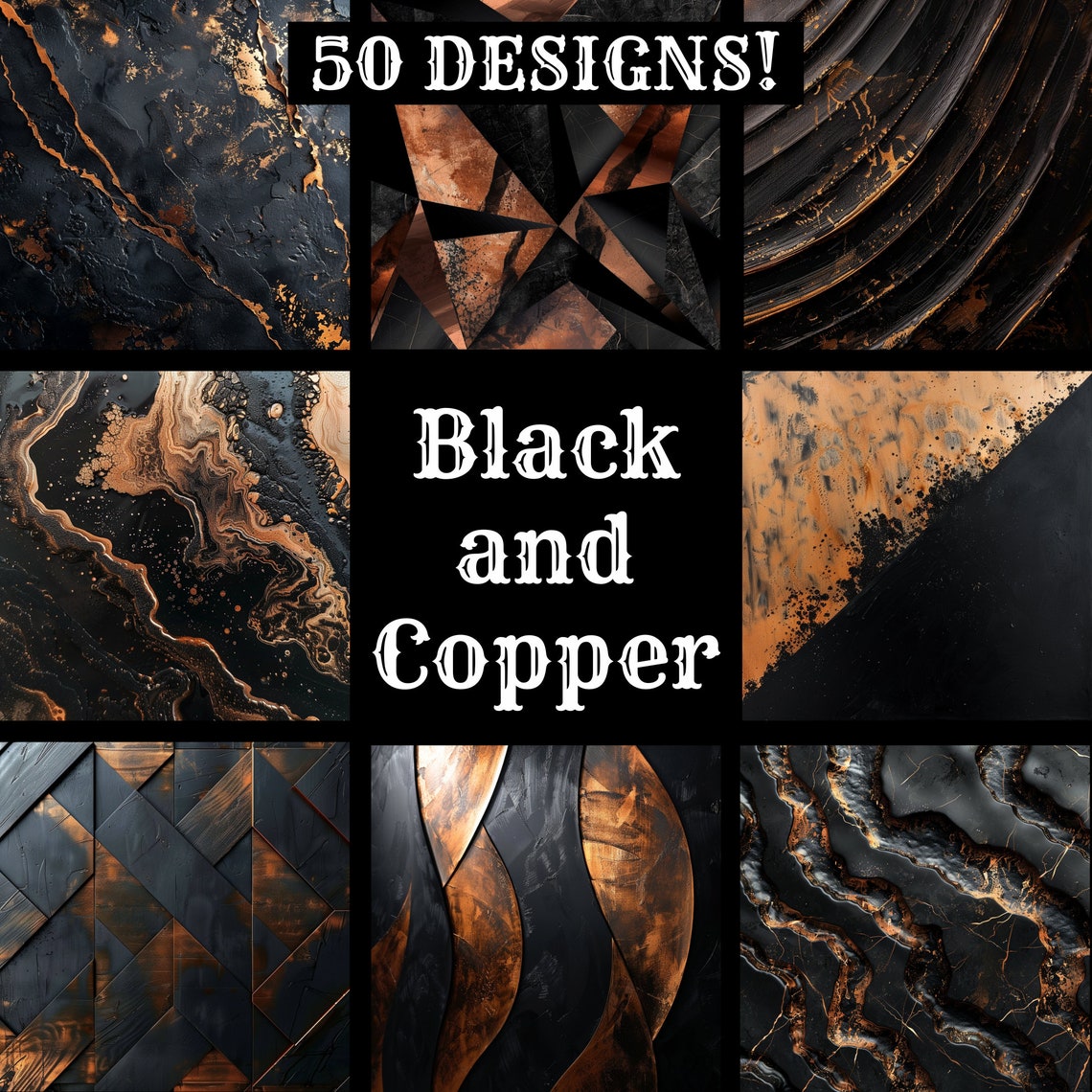 Black and Copper Digital Paper: Vintage Journaling Set (PNG, 12x12 ...