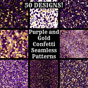 Purple and Gold Confetti Seamless Digital Paper, Printable Scrapbook ...