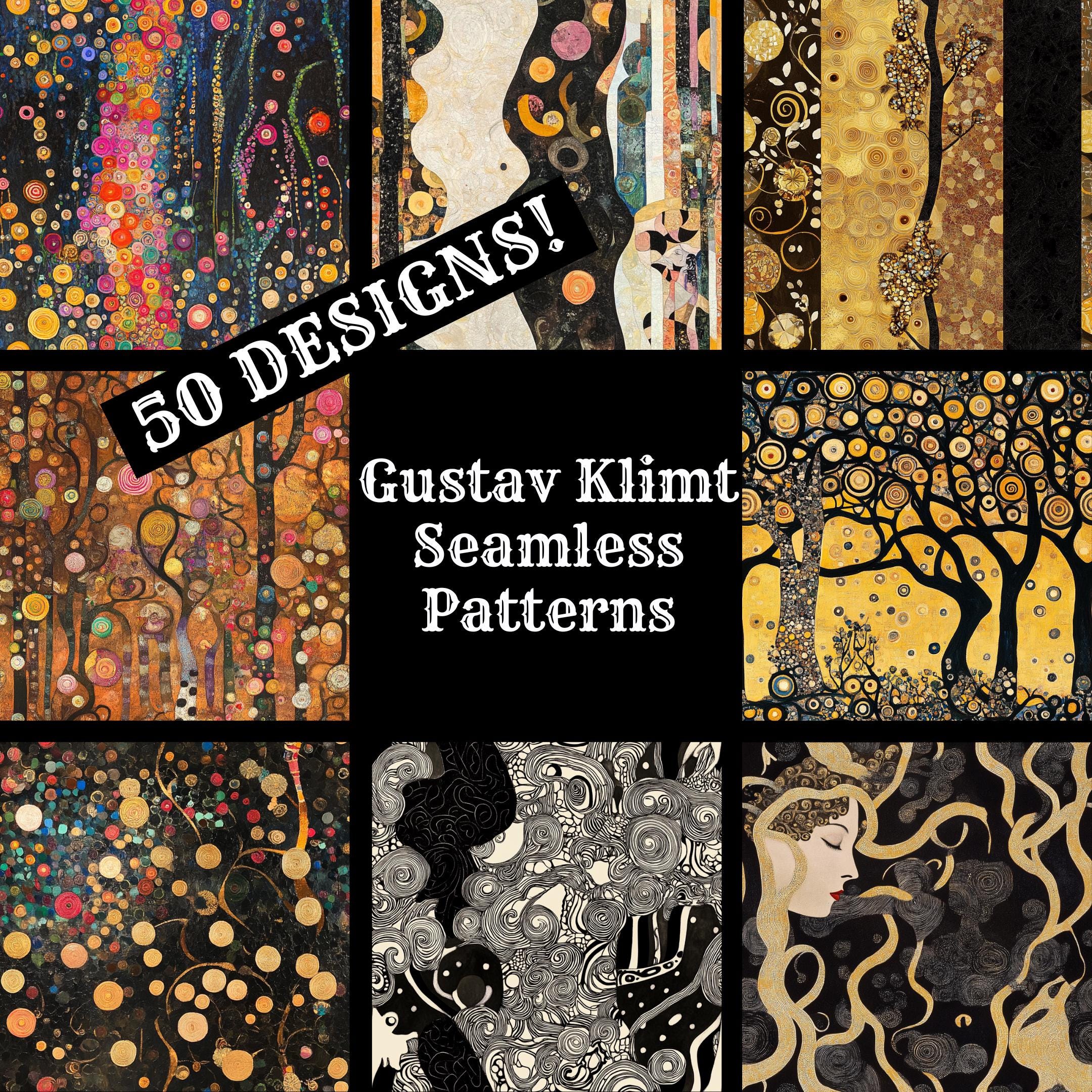 Gustav Klimt Seamless Patterns: Printable Digital Paper (digital ...