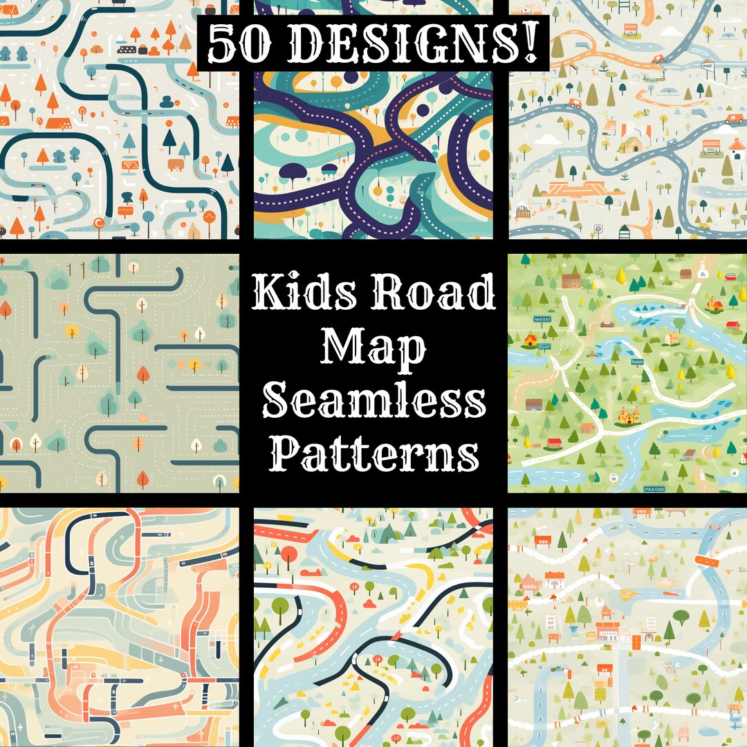 Kids Road Map Seamless Pattern: Scrapbook Paper (digital Download) - Etsy