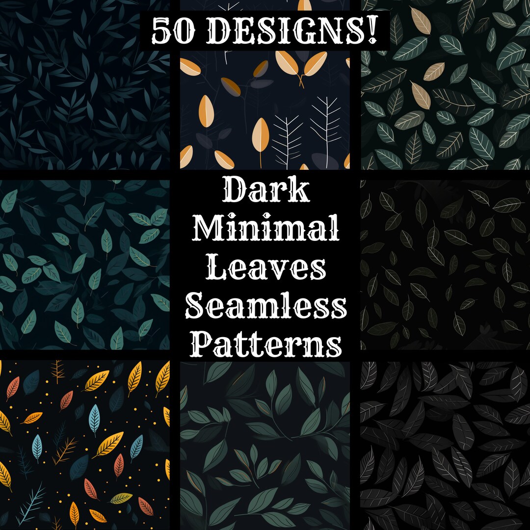 Dark Minimal Leaves Seamless Pattern: Scrapbook Paper (digital Download ...