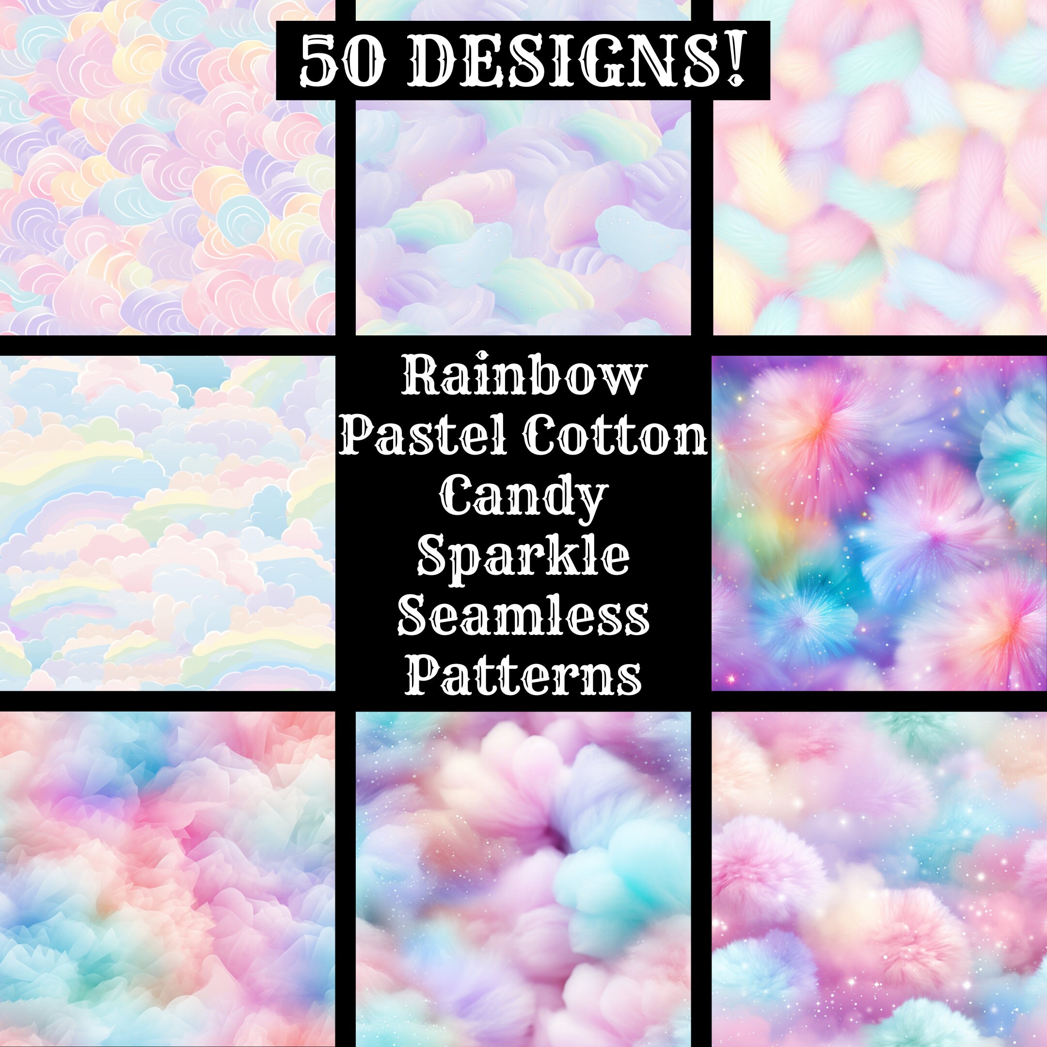 Rainbow Pastel Cotton Candy Sparkle Seamless Digital Paper, Printable ...