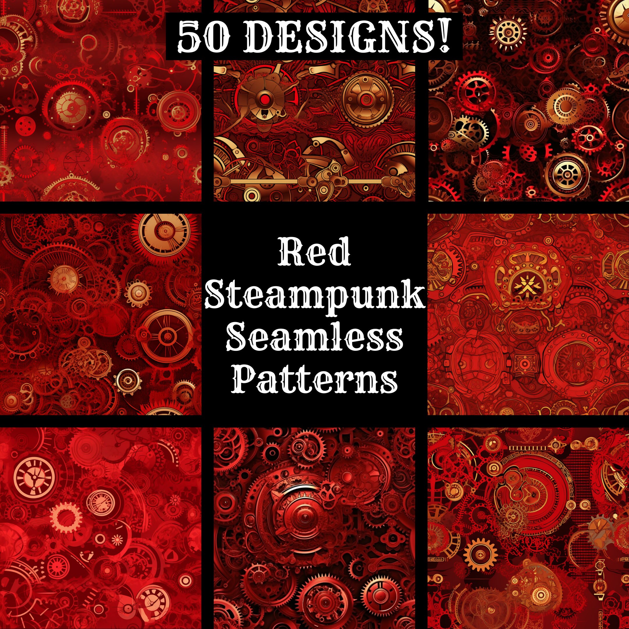 Red Steampunk Seamless Digital Paper, Printable Scrapbook Paper ...