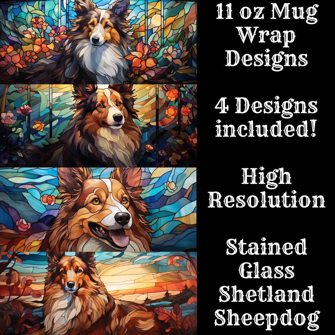 Stained Glass Shetland Sheepdog Mug Wrap: 4 PNG Designs (digital ...