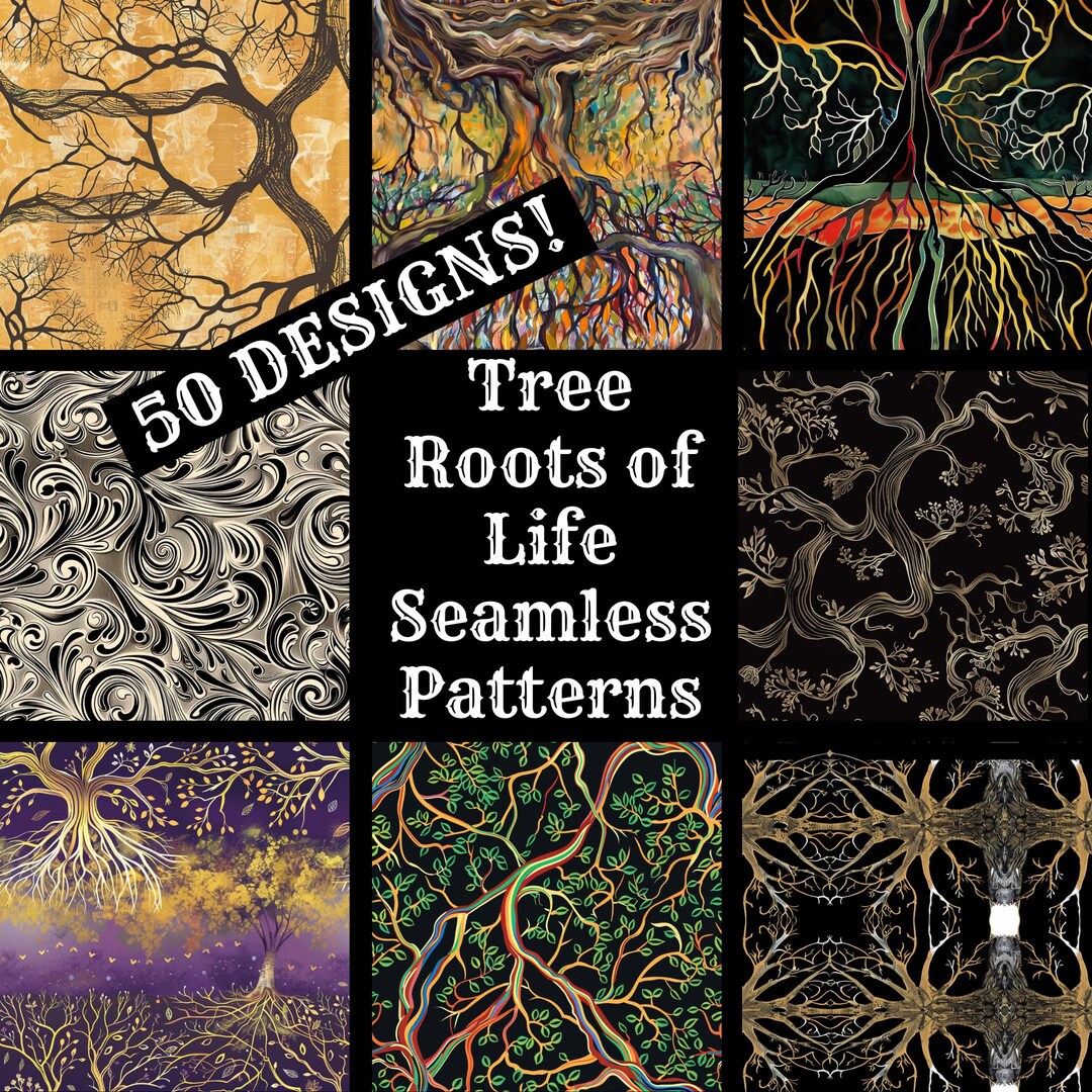 Tree Roots of Life Seamless Pattern: 50 PNG Digital Papers (digital ...