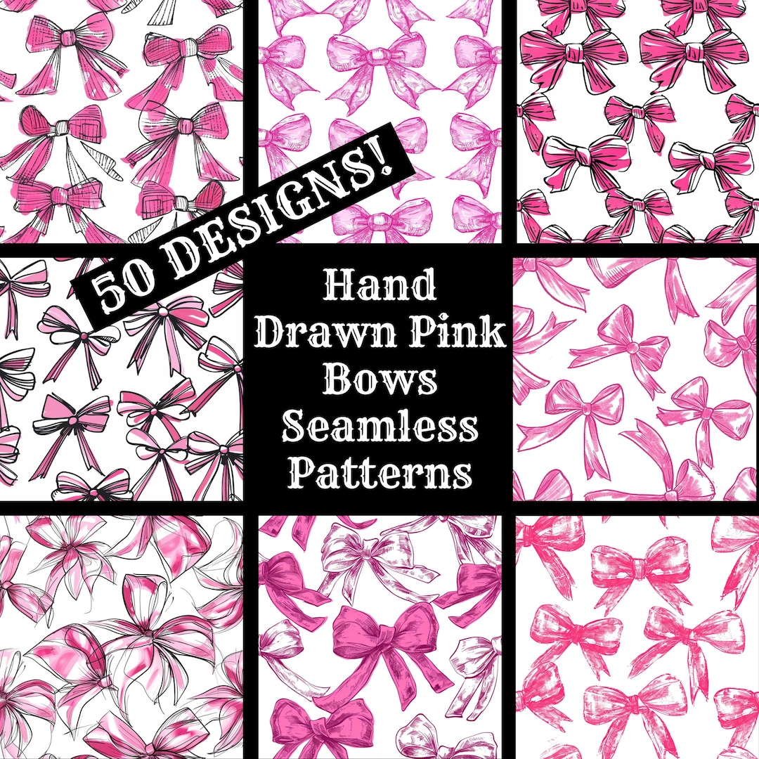 Hand Drawn Pink Bows Seamless Paper: 50 PNG Designs (digital Download ...