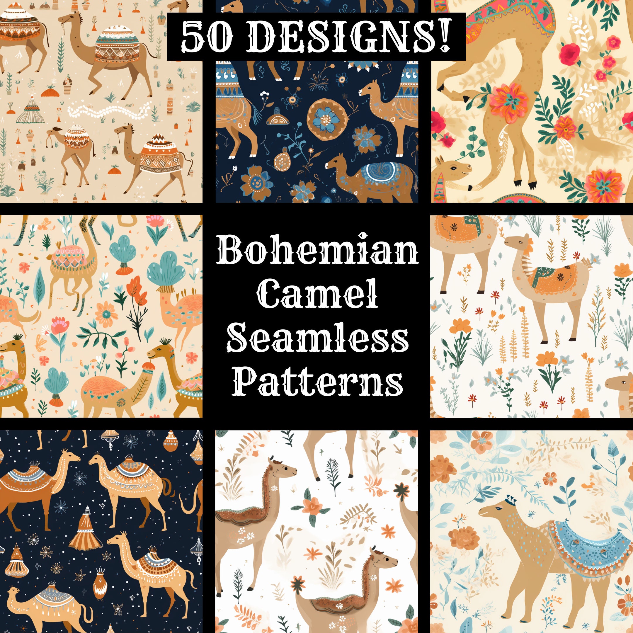 Bohemian Camel Seamless Digital Paper, Bohemian Camel Printable ...