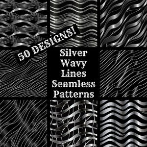 Silver Wavy Lines Seamless Patterns: 50 Digital Papers (digital ...