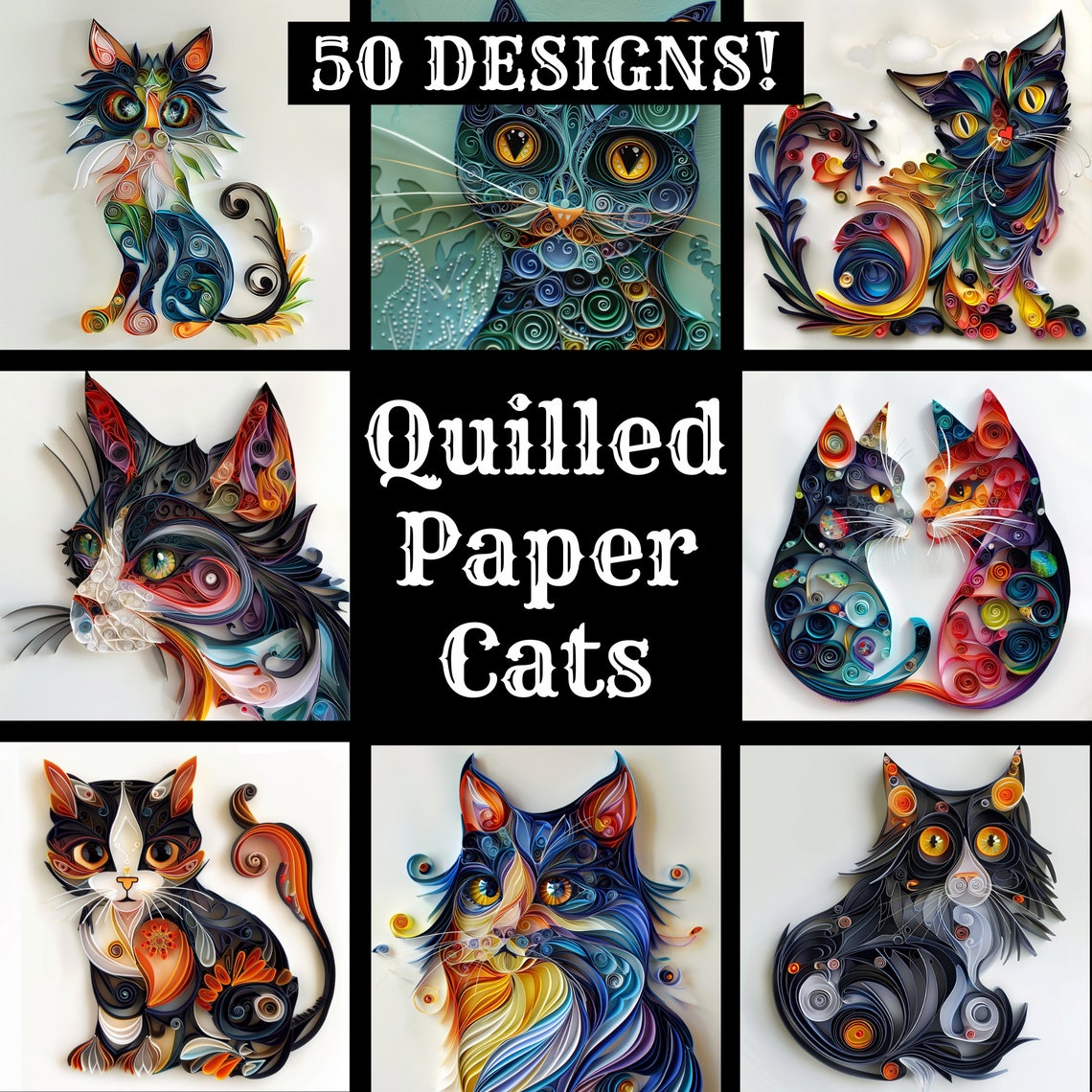Quilled Paper Cats Paper, Quilled Paper Cats Printable Paper, Quilling ...