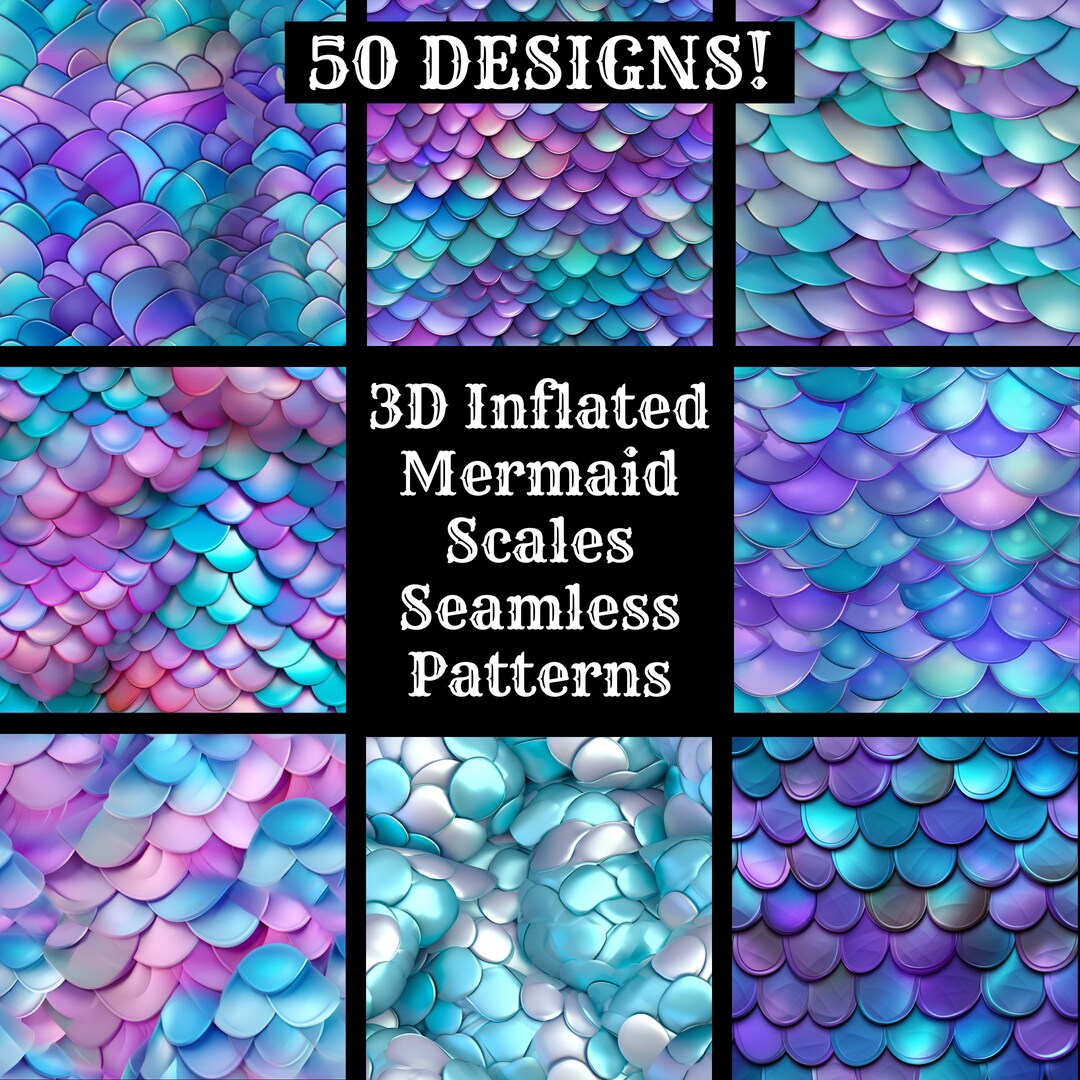 3D Inflated Mermaid Scales Seamless Digital Paper, Printable Scrapbook ...
