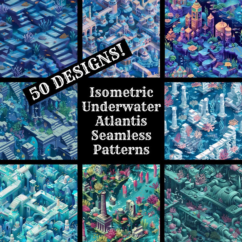 Underwater Atlantis Seamless Pattern: Scrapbook Paper (digital Download ...