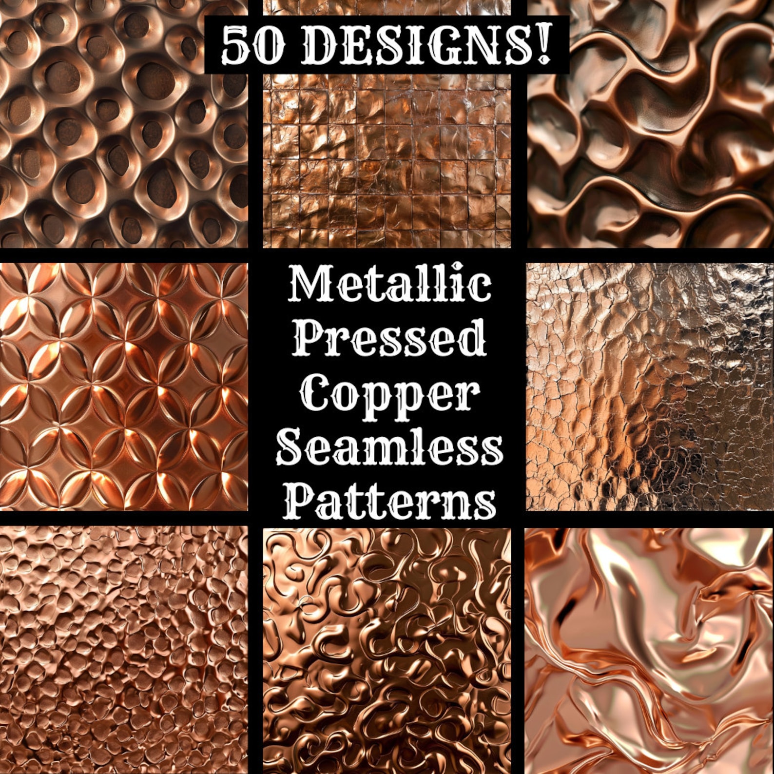 Metallic Copper Seamless Patterns: Pressed Texture Digital Paper ...