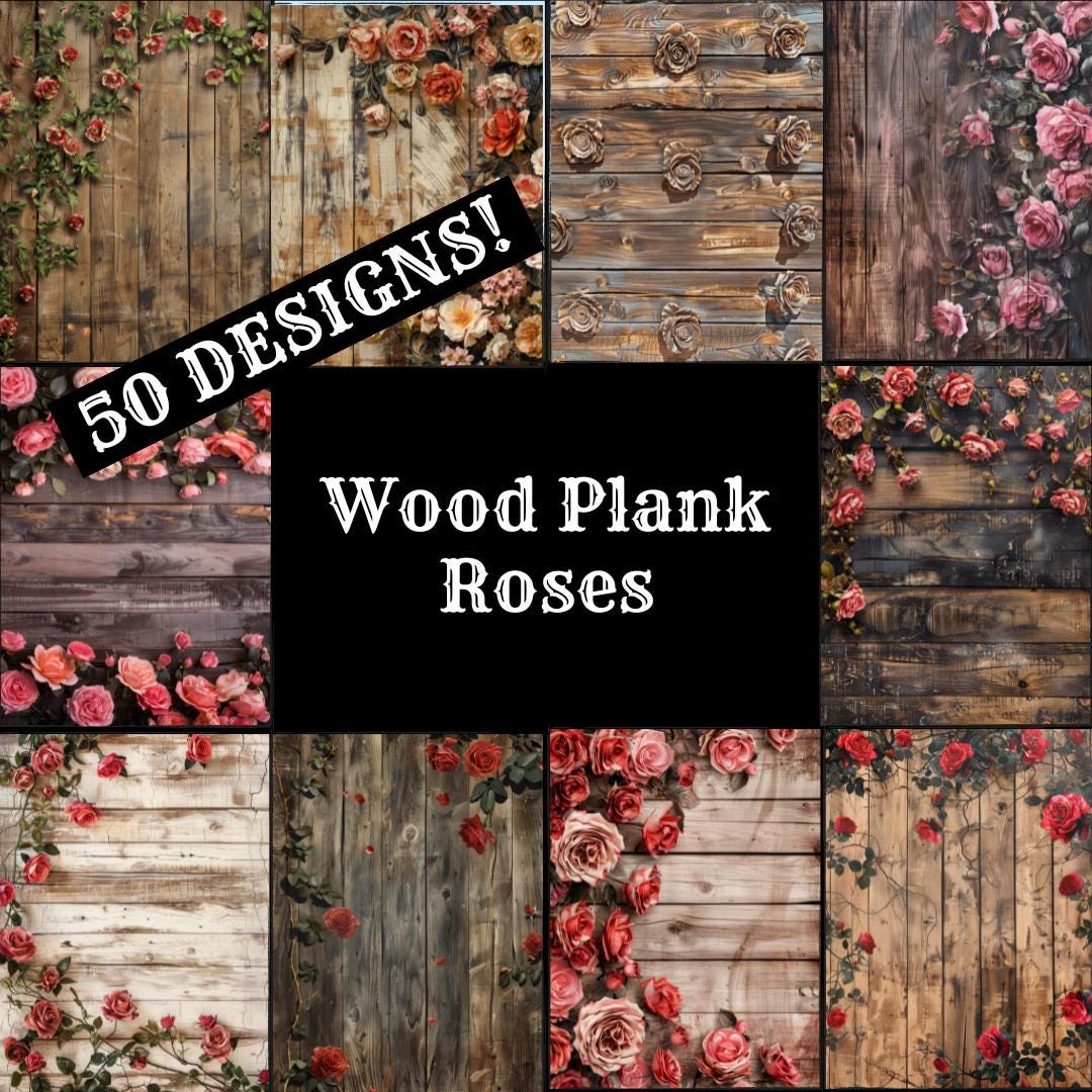 Wood Plank Roses Journal Paper, Wood Plank Roses Printable Paper ...