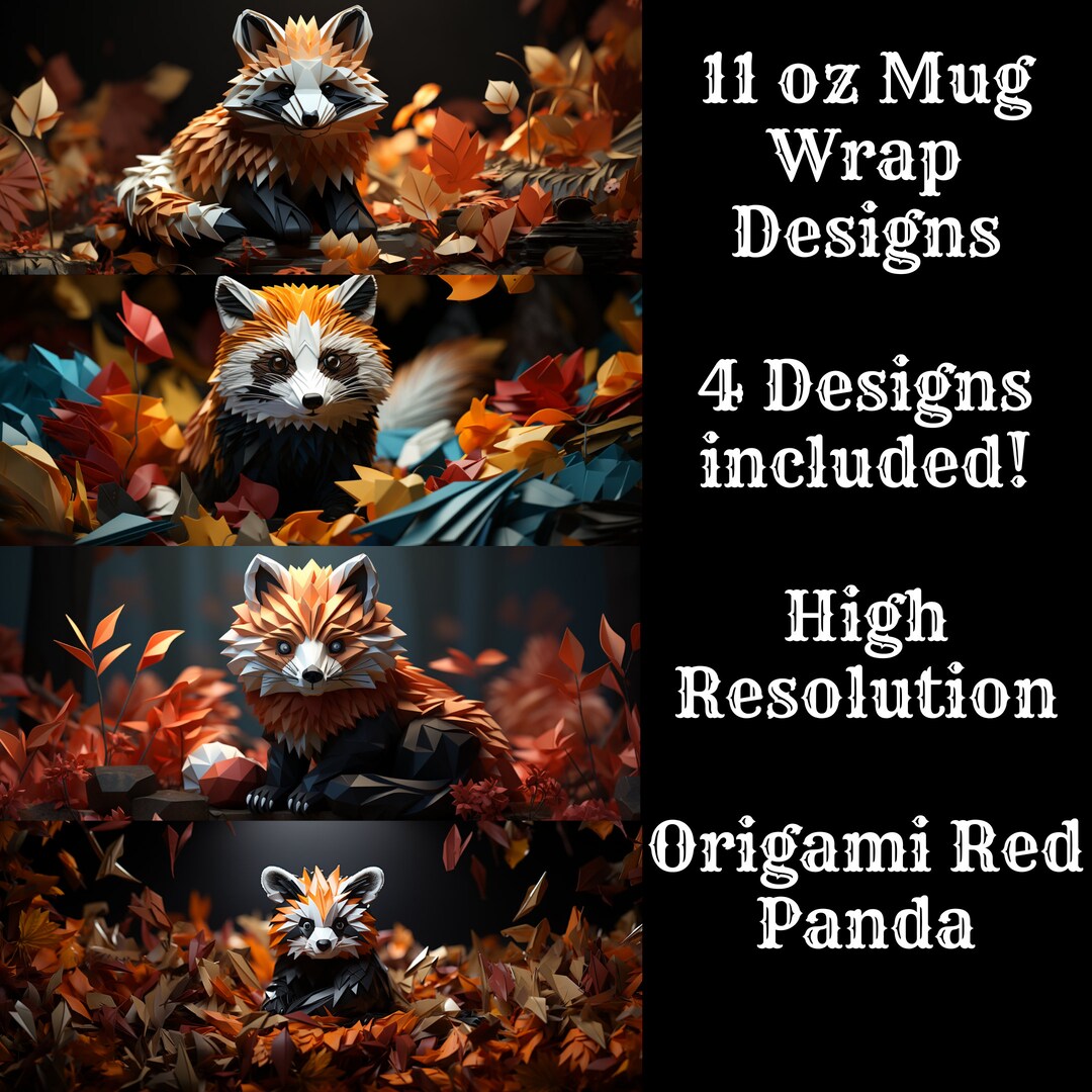 Origami Red Panda 11 Oz Mug Wrap Bundle 4 Pack Mug Wrap Sublimation ...