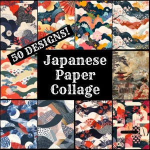 Japanese Paper Collage Journal Paper, Japanese Paper Collage Printable ...