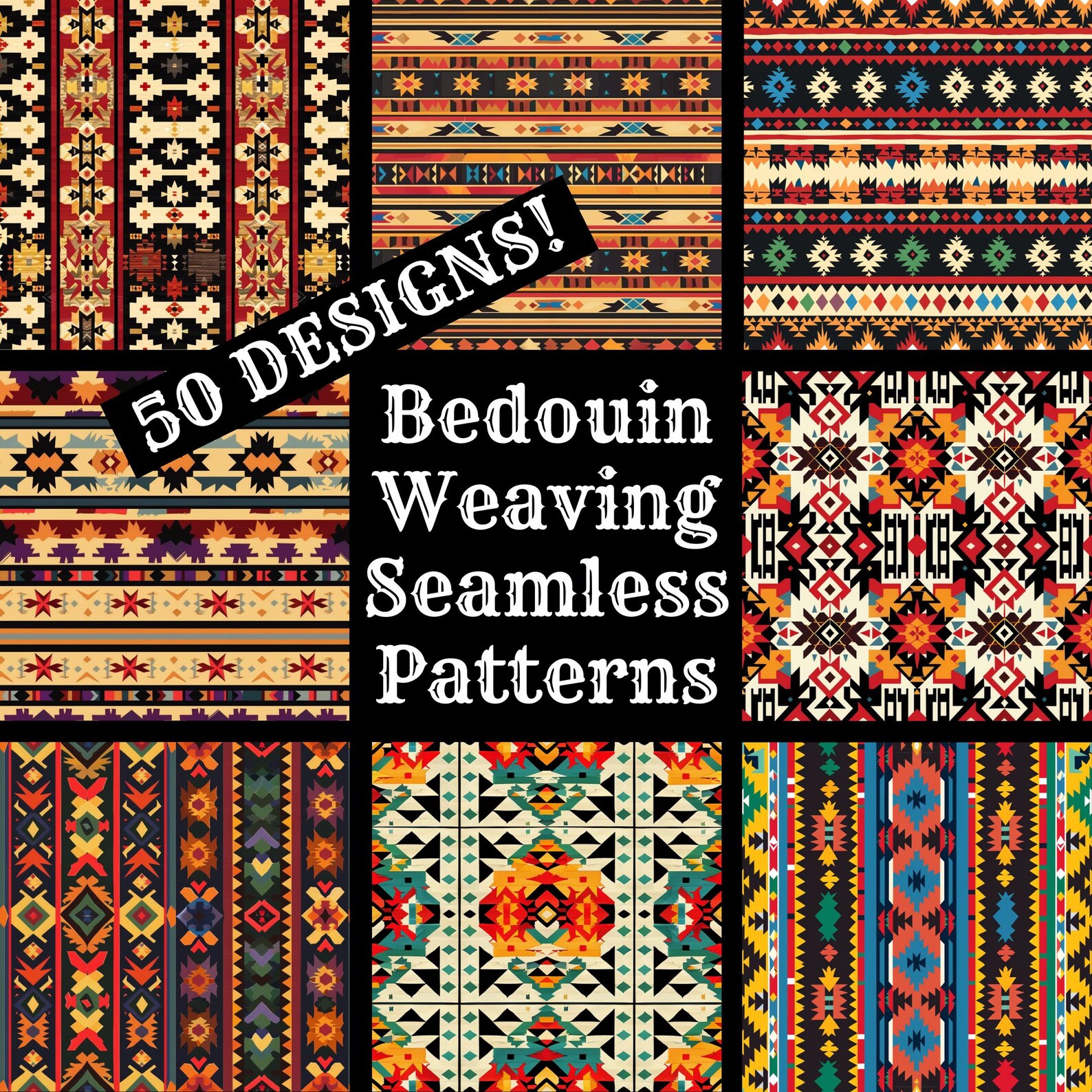 Bedouin Weaving Seamless Patterns: 50 PNG Digital Papers (digital ...