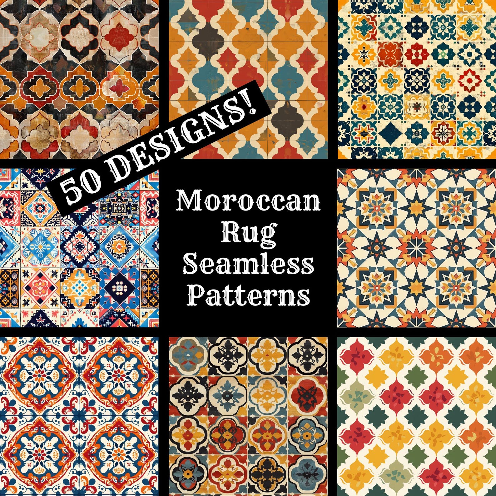 Moroccan Rug Seamless Pattern: 50 PNG Digital Papers (digital Download ...