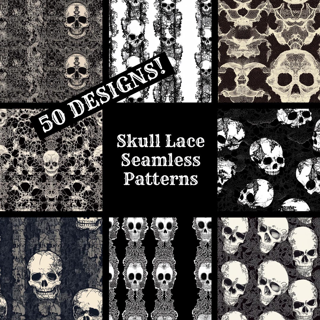 Skull Lace Seamless Digital Paper, Printable Scrapbook Paper Seamless ...