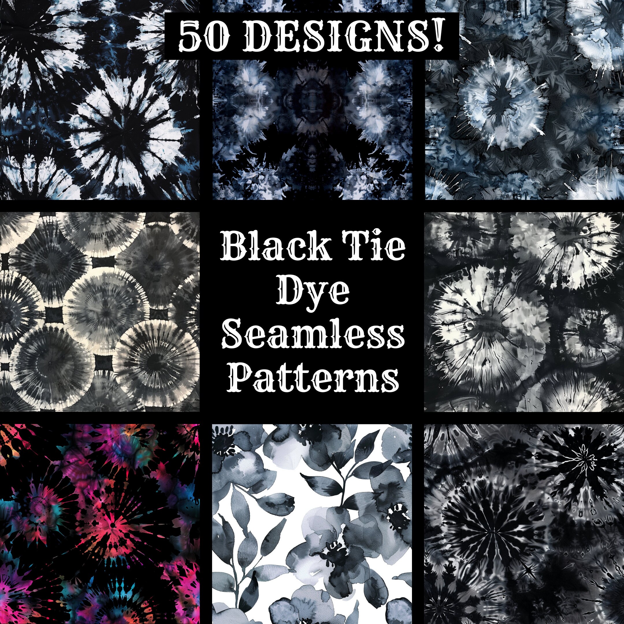 Black Tie Dye Seamless Digital Paper, Black Tie Dye Printable Scrapbook ...