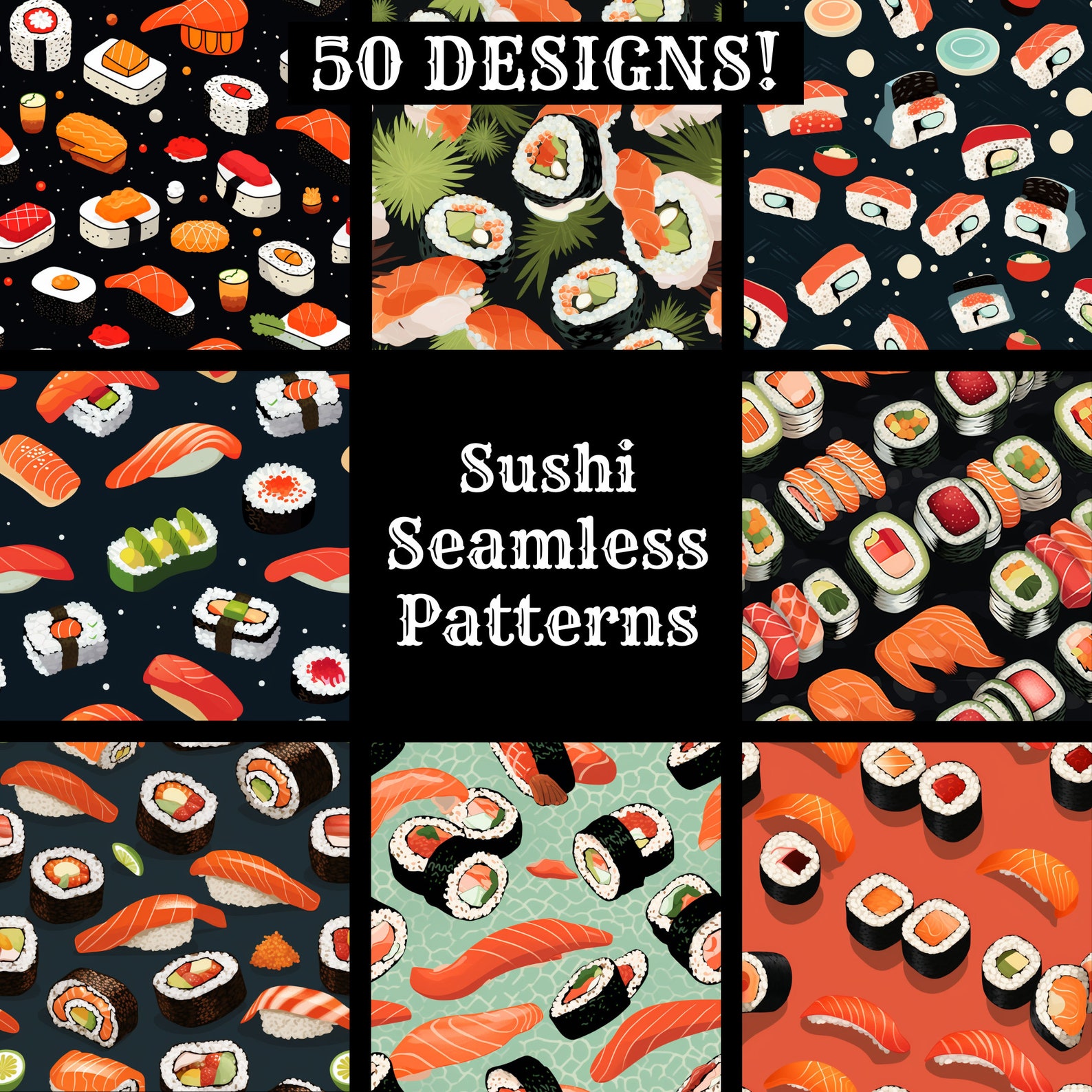 Sushi Seamless Digital Paper, Printable Scrapbook Paper Seamless ...