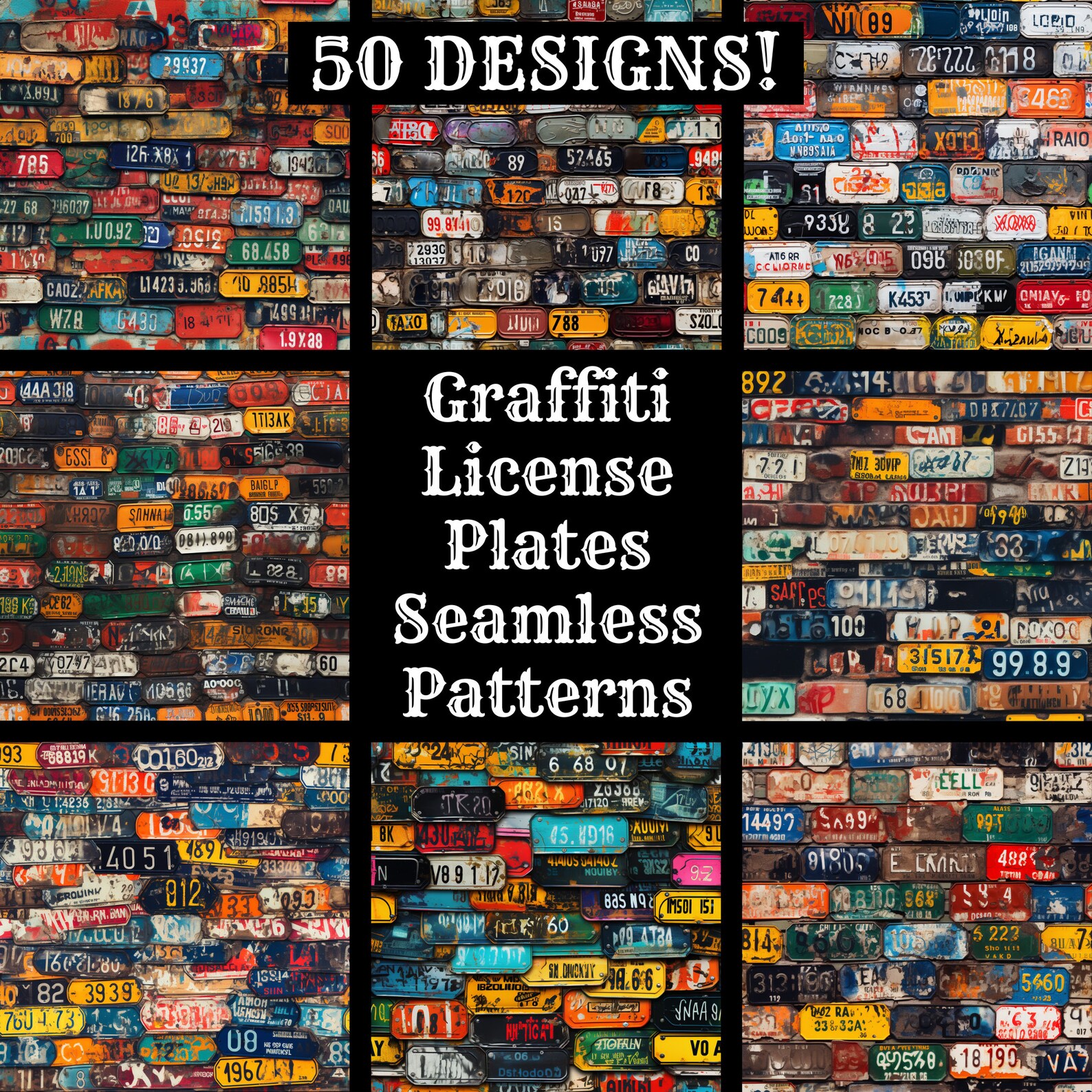 Graffiti License Plates Seamless Paper: PNG, 300 DPI (digital Download ...