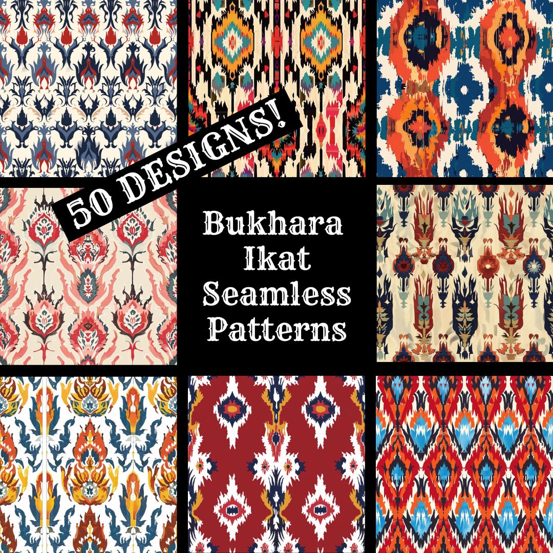 Bukhara Ikat Seamless Pattern: 50 Digital Papers (PNG, 300 Dpi ...