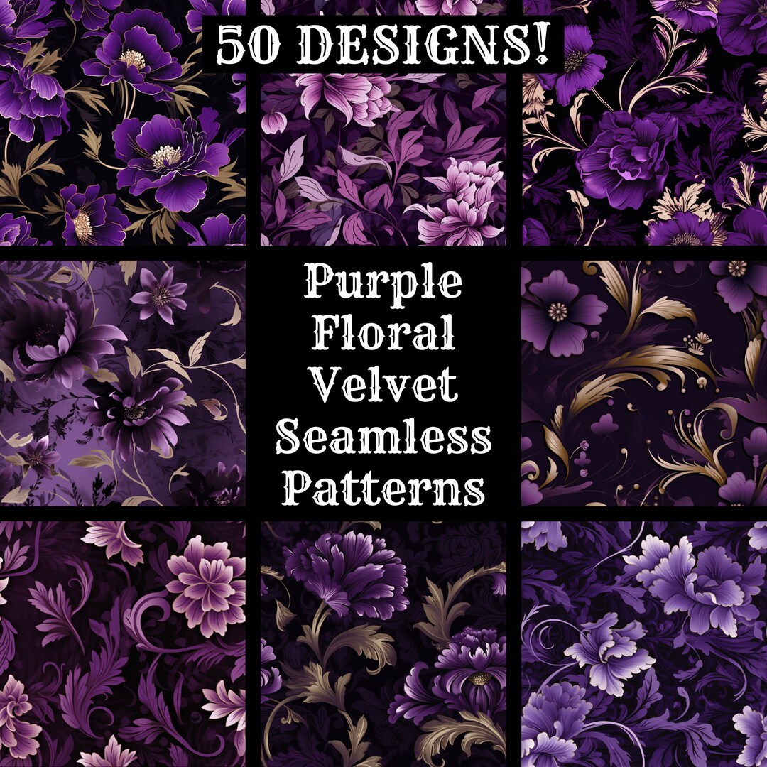 Purple Floral Velvet Seamless Pattern: 50 PNG Designs (digital Download ...