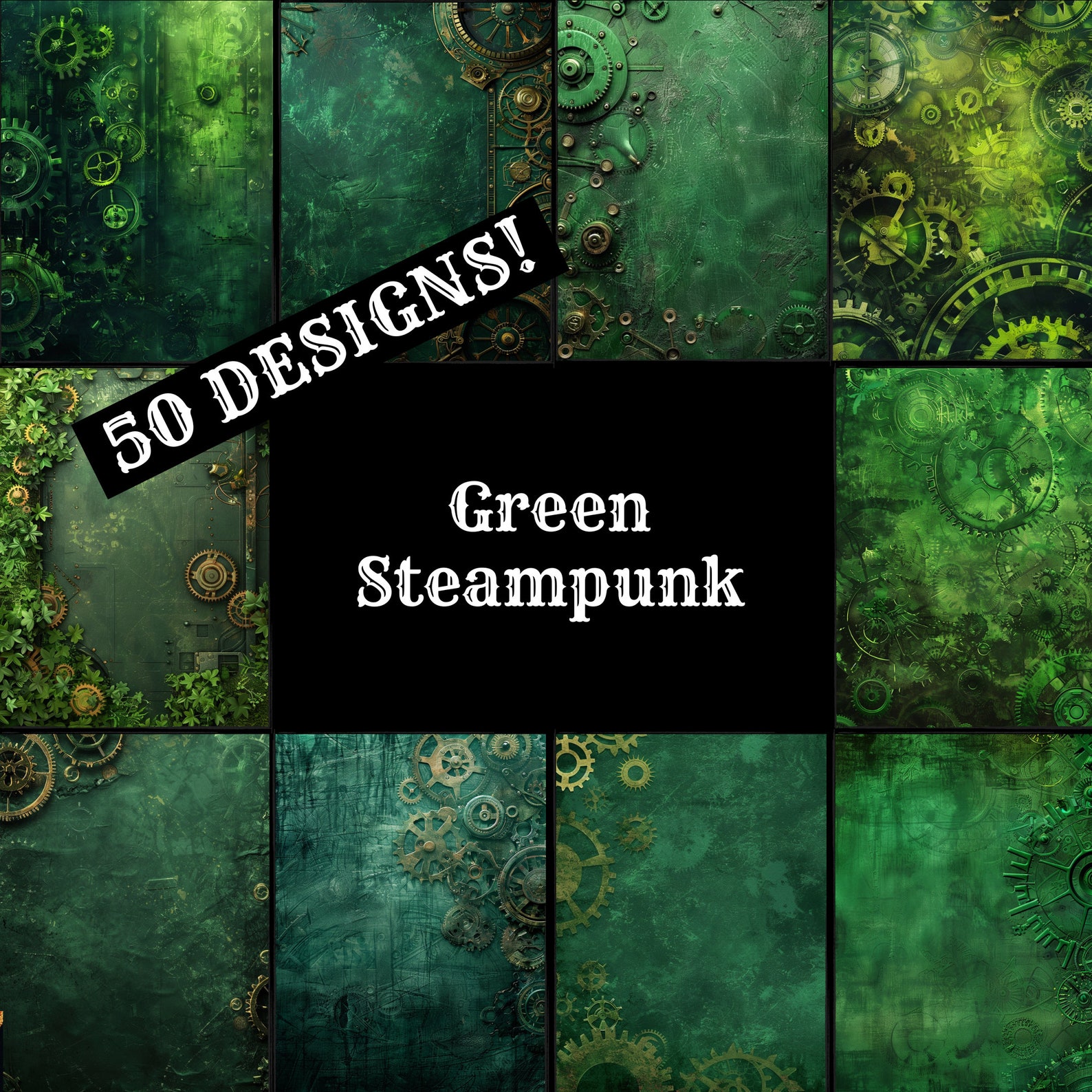 Green Steampunk Digital Paper: 50 PNG Designs (digital Download) - Etsy