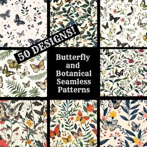 Butterfly and Botanical Seamless Digital Paper, Printable Scrapbook ...