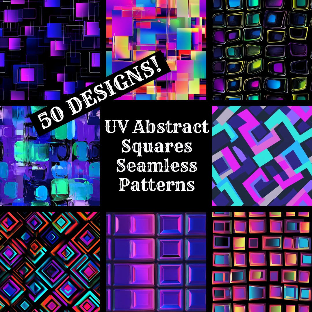 UV Abstract Squares Seamless Pattern: 50 PNG Digital Papers (digital ...
