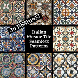Italian Mosaic Tile Seamless Patterns: 50 PNG Digital Papers (digital ...