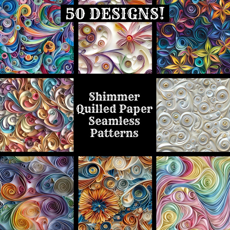 Shimmer Quilled Paper Seamless Digital Paper, Shimmer Quilled Paper ...