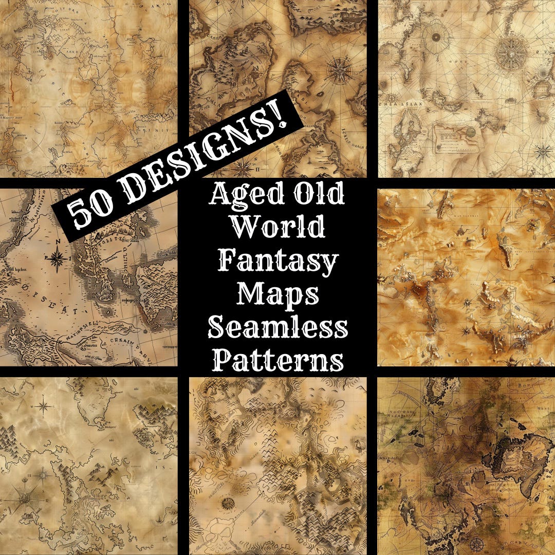 Fantasy Map Digital Paper: Aged World Seamless Textures (PNG, 300 Dpi ...
